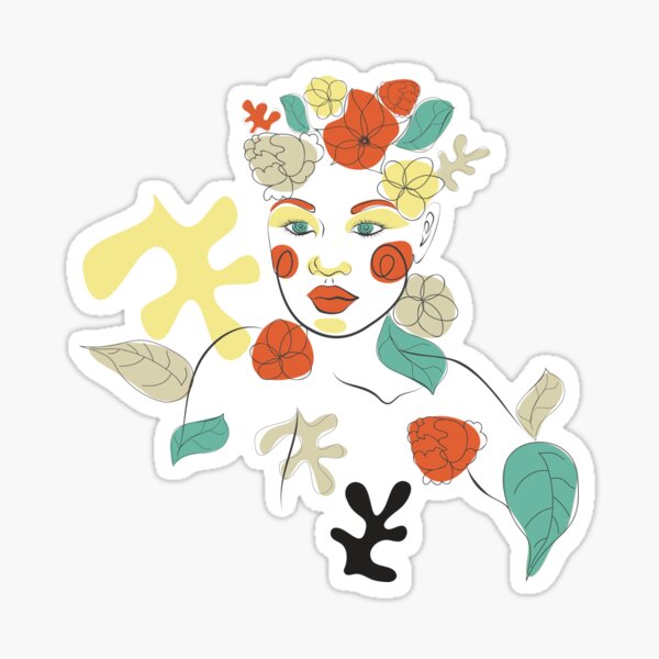 "Floral line art woman face" Sticker by AnnArtshock | Redbubble