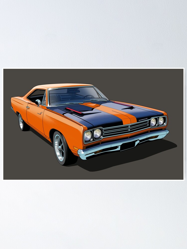 "1969 Plymouth Roadrunner in orange" Poster for Sale by candc-retro ...