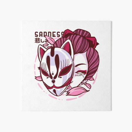 "Crying woman covering her face with Japanese kitsune mask. " Art Board ...