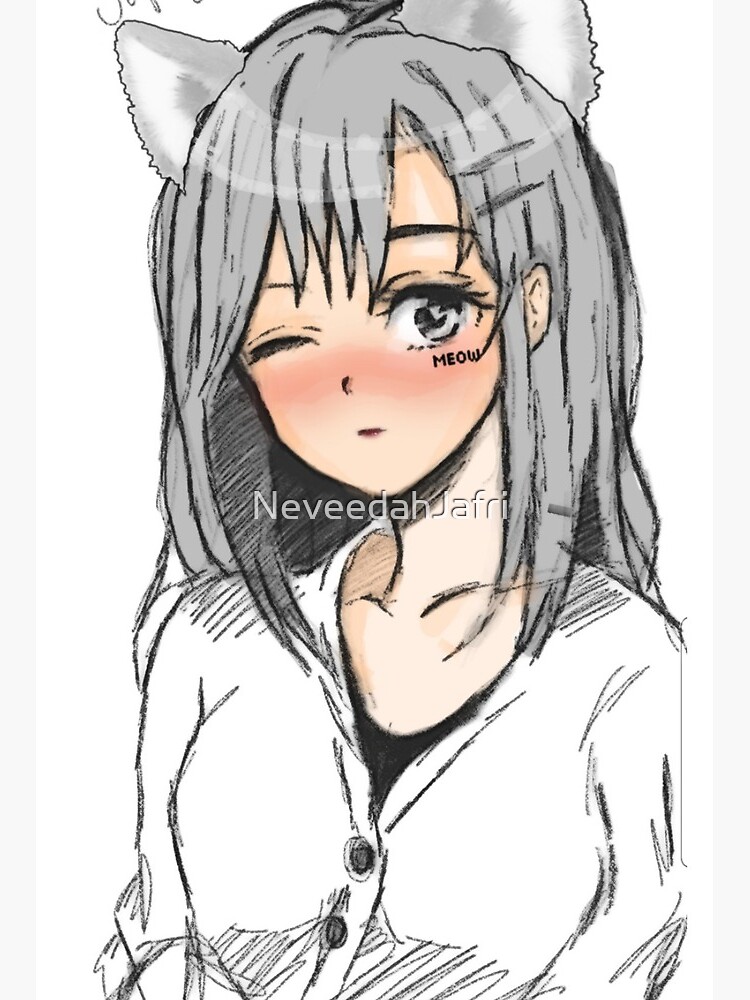 Impression rigide for Sale avec l'œuvre « mignon chat fille anime manga ...