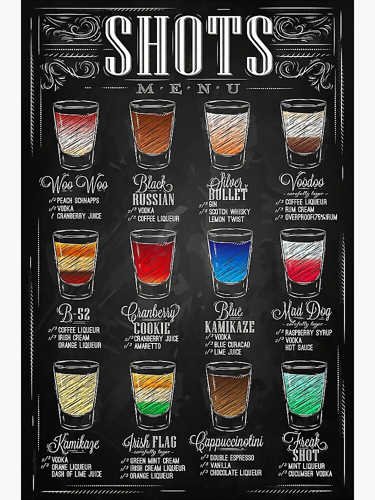 "Bartender Shots Menu" Poster for Sale by kazakov95 | Redbubble