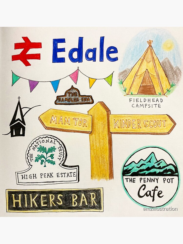 "Edale Peak District" Sticker for Sale by emzillustration | Redbubble