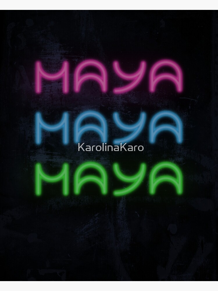 Lámina fotográfica «Pared de texto con brillo de neón con nombre maya ...