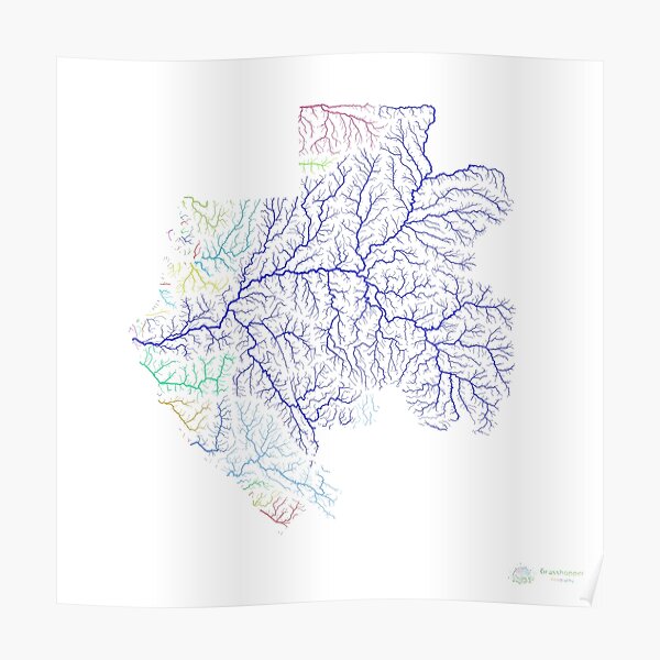 "Gabon River Basin Map in Rainbow Colours with White Background" Poster ...