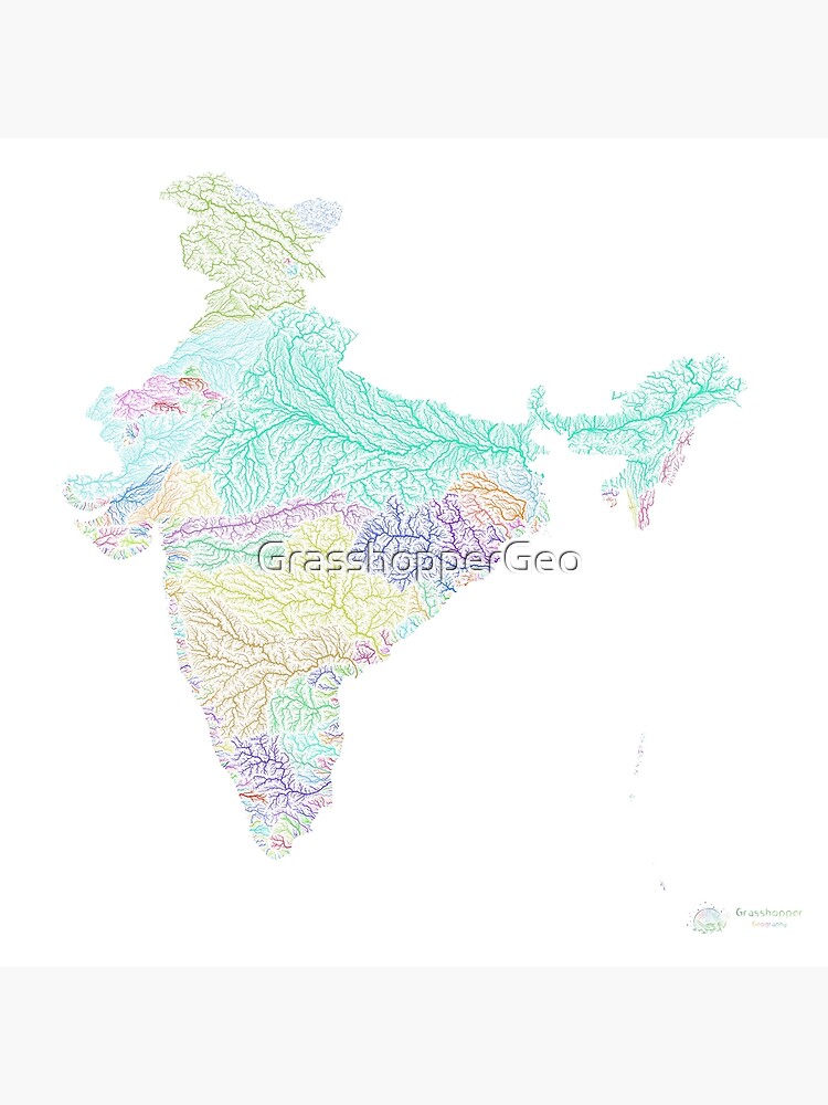 "India River Basin Map in Rainbow Colours with White Background" Poster ...