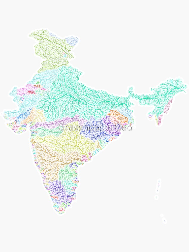 "India River Basin Map in Rainbow Colours with White Background ...