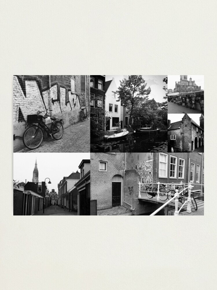 Lámina fotográfica «Collage de fotos Delft 2 en blanco y negro» de ...