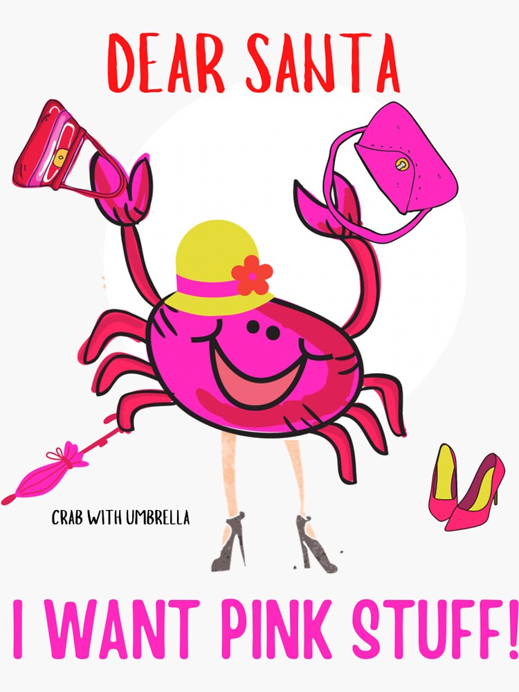 " CUTE FUNNY CARTOON FUCHSIA RED PINK “CRAB WITH UMBRELLA” CHRISTMAS/I ...