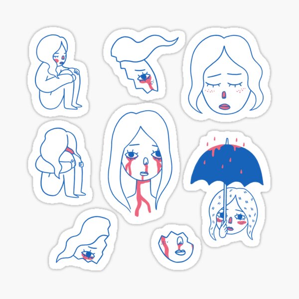 "Sad girl sticker pack" Sticker for Sale by rainydaydoodles | Redbubble