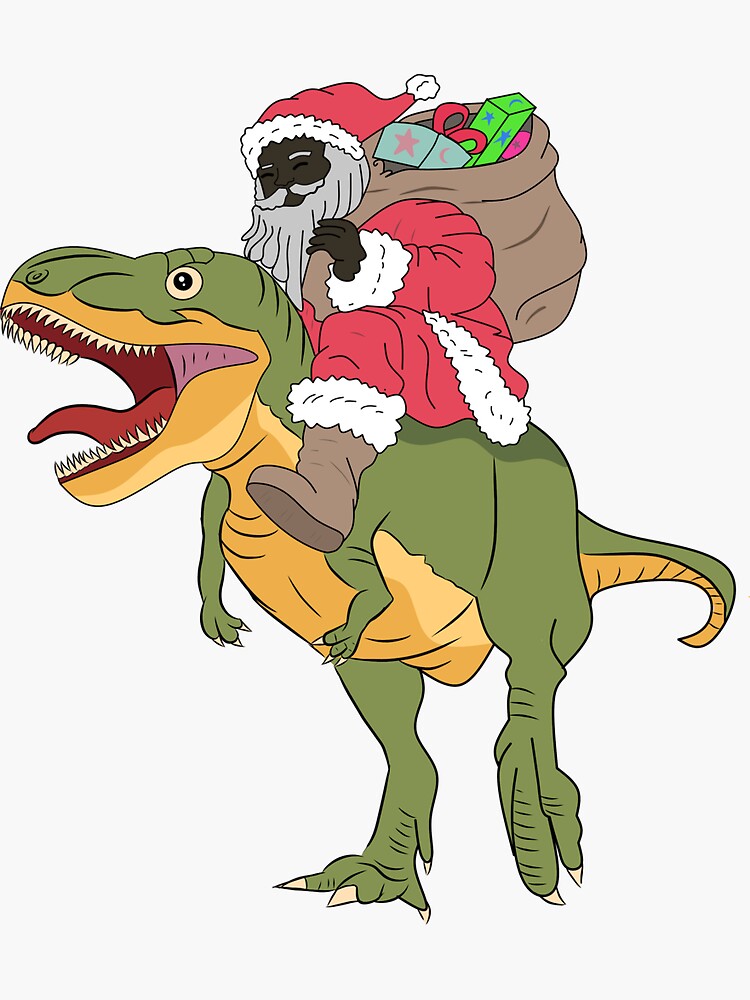 "Black Santa Riding Dinosaur T rex | Christmas" Sticker for Sale by ...