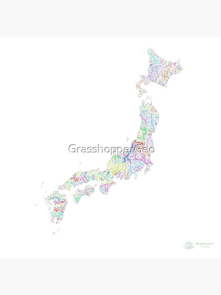 "Japan River Basin Map in Rainbow Colours with Wgite Background" Poster ...