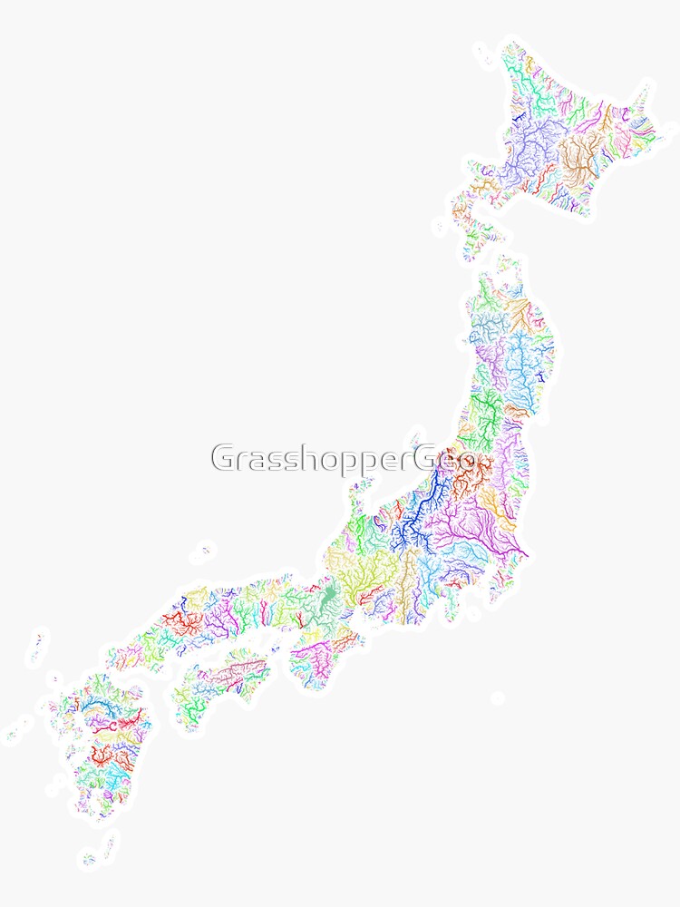 "Japan River Basin Map in Rainbow Colours with Wgite Background ...