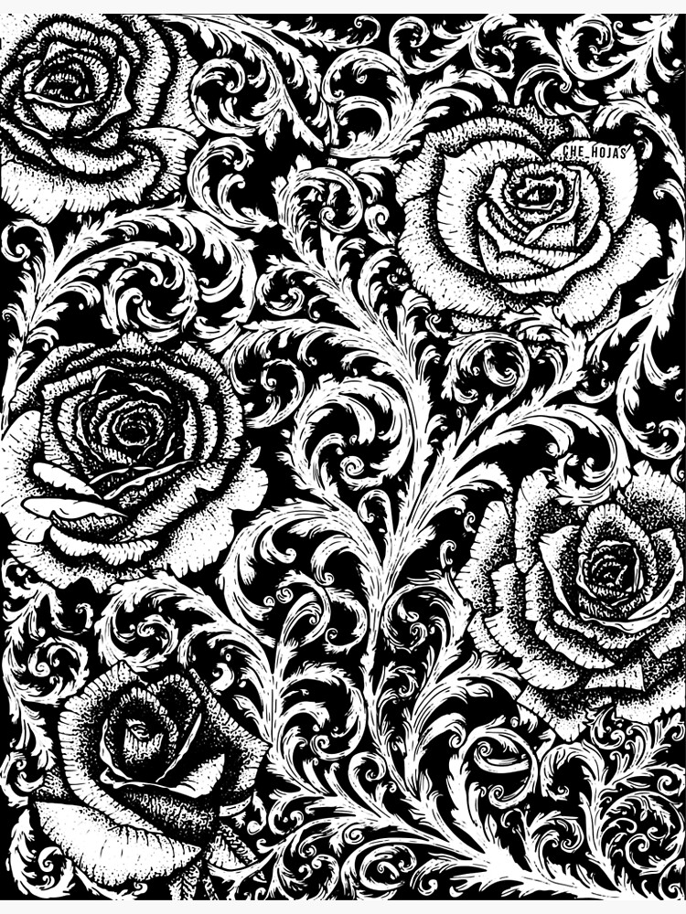 "Scrolls and Roses Pen and Ink Drawing " Poster for Sale by CheHojas ...