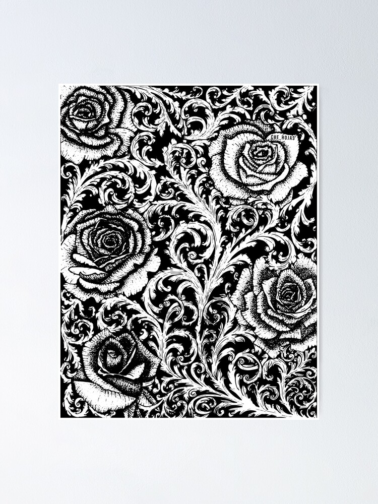 "Scrolls and Roses Pen and Ink Drawing " Poster for Sale by CheHojas ...