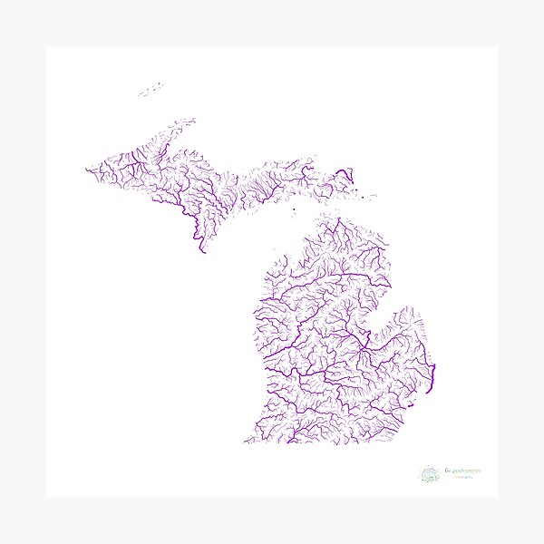 Lámina fotográfica «Mapa de la cuenca del río Michigan en colores del ...