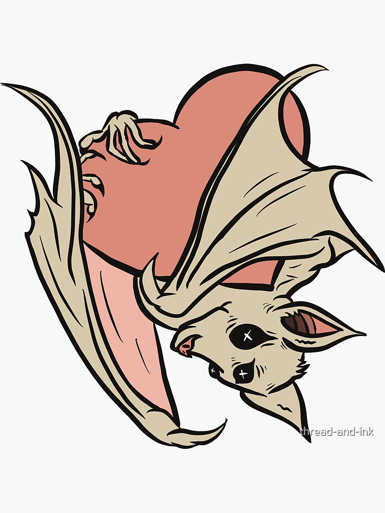 "Albino Vampire Bat Hugging Heart Transparent Sticker" Sticker for Sale ...