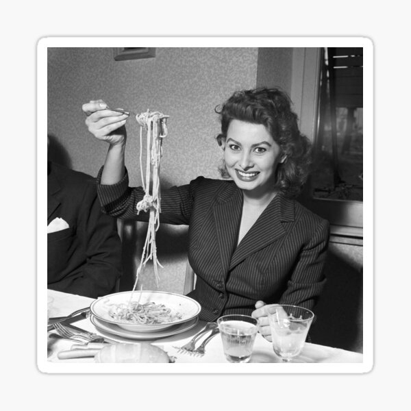 "Sophia Loren eating spaghetti" Sticker for Sale by ok-consumer | Redbubble