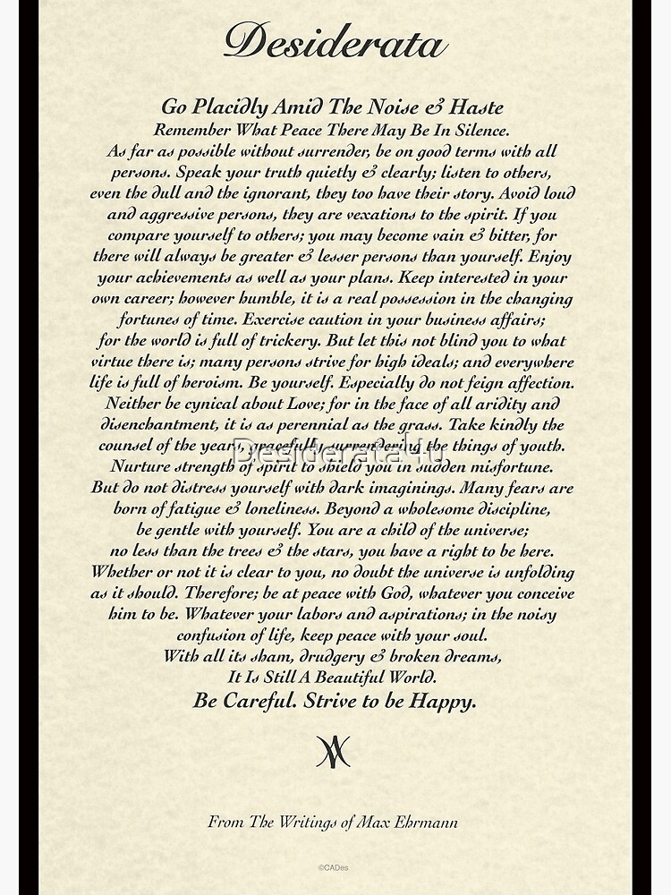 "Original Desiderata Poem by Max Ehrmann" Spiral Notebook for Sale by ...