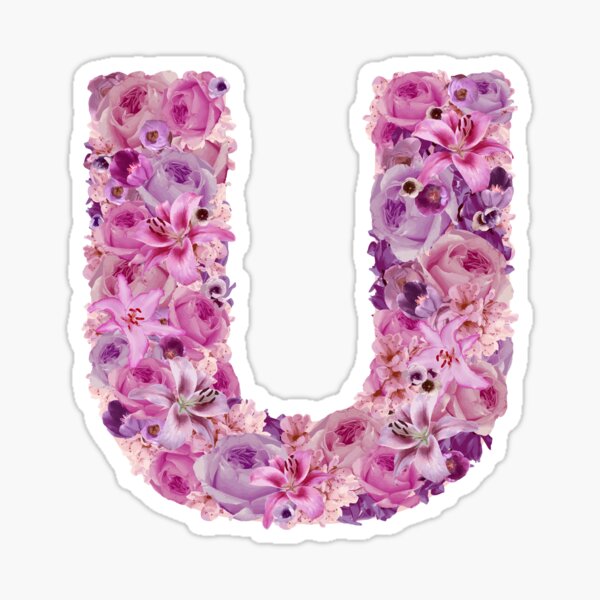 "Letter U | Pink Flower Pattern | Letter Art | Typography" Sticker by ...