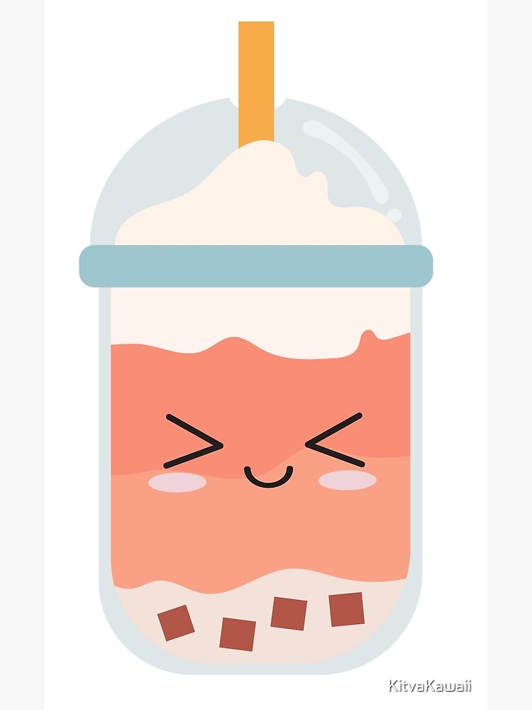 "Boba Bubble Tea Cute Kawaii Smiling Cup - Pearl Milk Tea Gift" Art ...