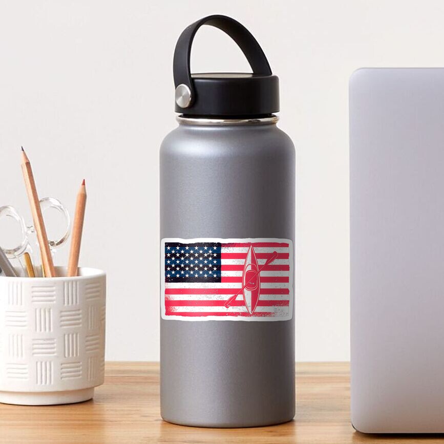 "American Flag Kayak Distressed USA Outrigger Canoe " Sticker by ...