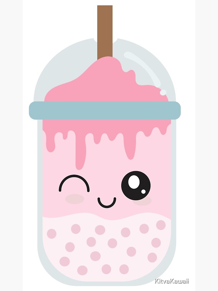 "Pink Boba Bubble Tea Cute Kawaii Smiling Cup - Boba Tea Gift" Poster ...