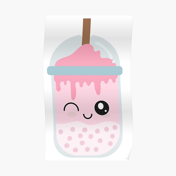 "Pink Boba Bubble Tea Cute Kawaii Smiling Cup - Boba Tea Gift" Poster ...