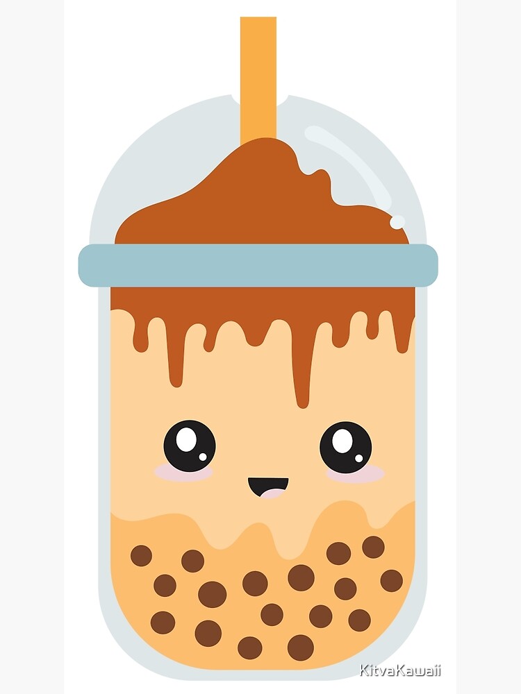 "Brown Boba Bubble Tea Cute Kawaii Smiling Cup - Foodie Gift" Poster by ...