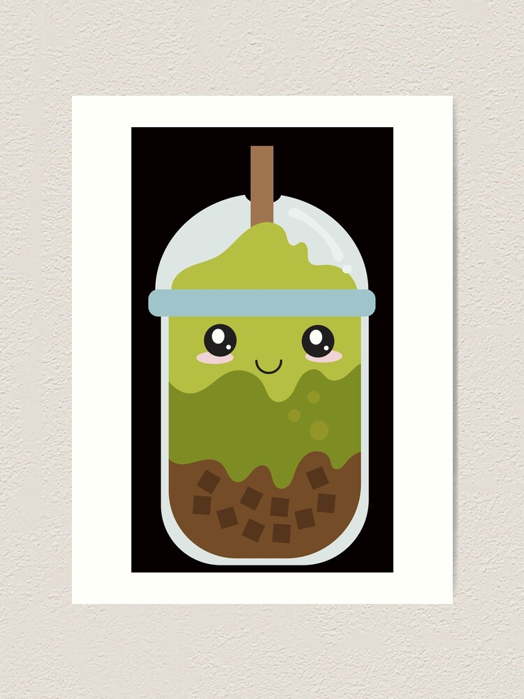 "Green Boba Bubble Tea Cute Kawaii Smiling Cup - Boba Tea Gift Black ...