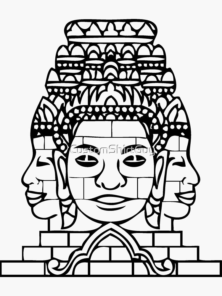 "Bayon Head, line art - Large" Sticker for Sale by CustomShirtGuy ...