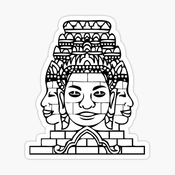 "Bayon Head, line art - Large" Sticker for Sale by CustomShirtGuy ...