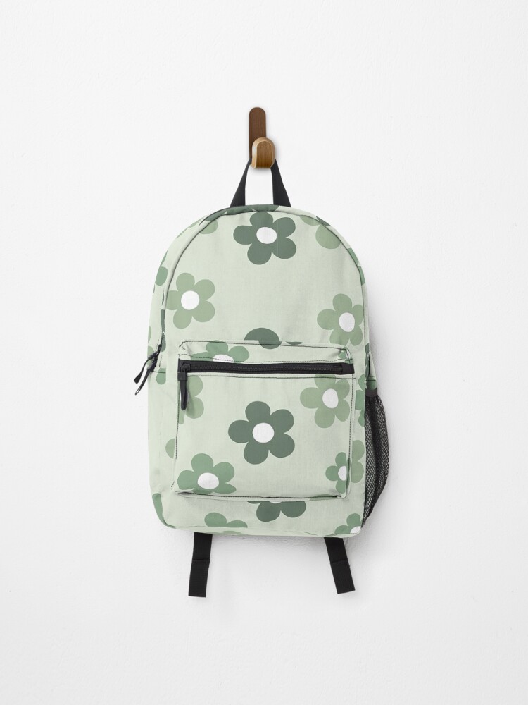 "Retro Aesthetic Sage Green Daisy Floral Pattern in Sage Green Backpack ...