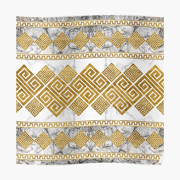 "Greek Meander - Greek Key White Marble and Gold" Poster for Sale by ...