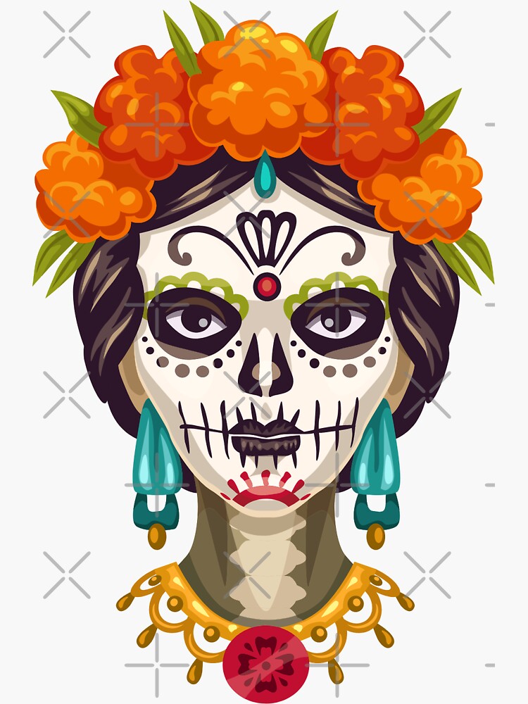 Pegatina «Cara de mujer doodle calavera pintada como calavera con ...