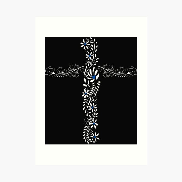 Lámina artística «Copia de cruces florales y corazones azules Cruz ...