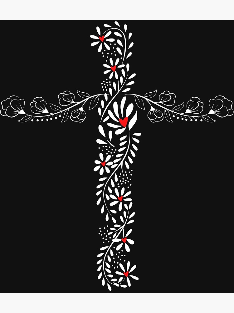 Lámina fotográfica «Copia de copia de cruces florales y corazones rojos ...