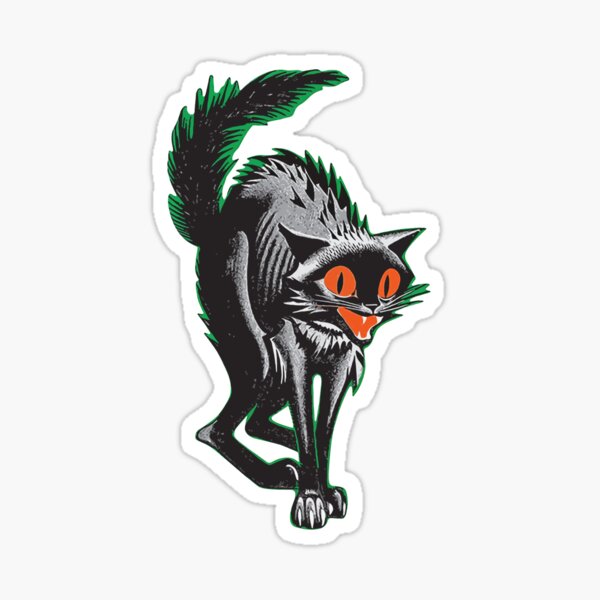 "Vintage Halloween Black Cat - Scaredy Cat" Sticker for Sale by ...