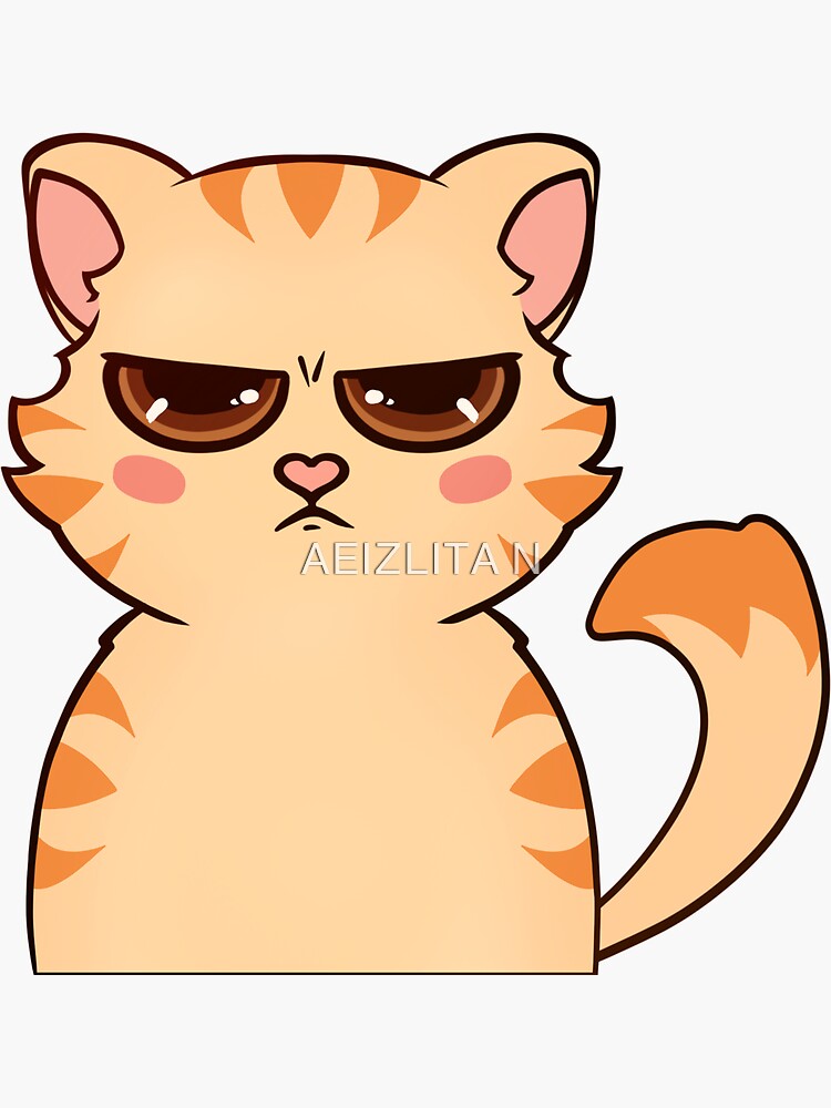 Pegatina «Pegatina Orange Grumpy Cat - Kawaii Cute Chibi Animal Kitty ...
