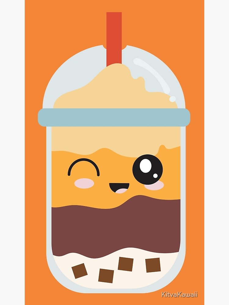 "Orange and Brown Winking Boba Bubble Tea Cute Kawaii Smiling Cup ...