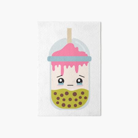 "Sad Pink Boba Bubble Tea Cute Kawaii Smiling Cup - Boba Tea Gift" Art ...
