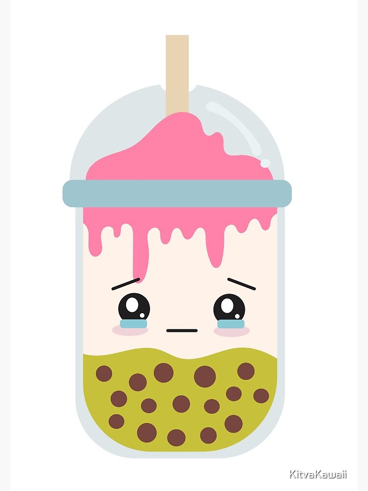 "Sad Pink Boba Bubble Tea Cute Kawaii Smiling Cup - Boba Tea Gift ...