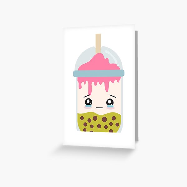 "Sad Pink Boba Bubble Tea Cute Kawaii Smiling Cup - Boba Tea Gift ...