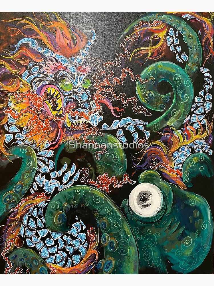 "Dragon vs. octopus " Poster for Sale by Shannonstudios | Redbubble