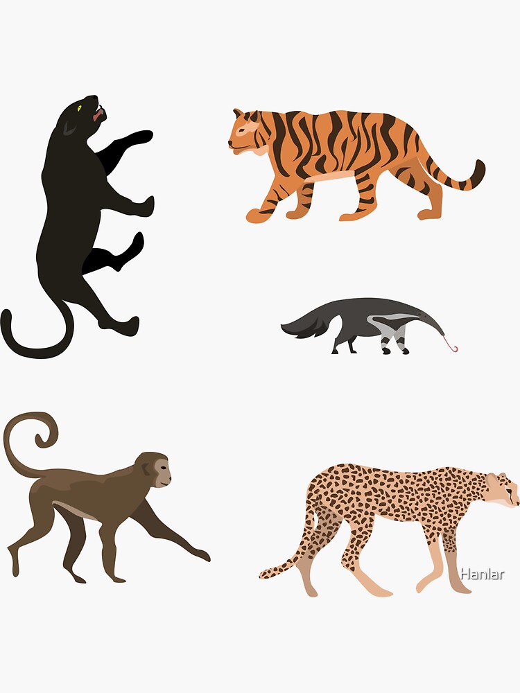 "Wild Animal Sticker #2 of 7 Tiger Cougar Anteater Monkey Leopard ...