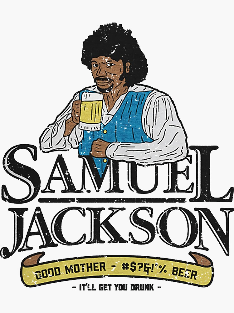 "SAMUEL JACKSON BEER RETRO " Sticker for Sale by Jodiebosi23 | Redbubble