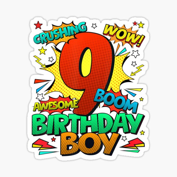 "9Th Birthday Kids Comic Style Kids Boys 9Th Birthday" Sticker by ...