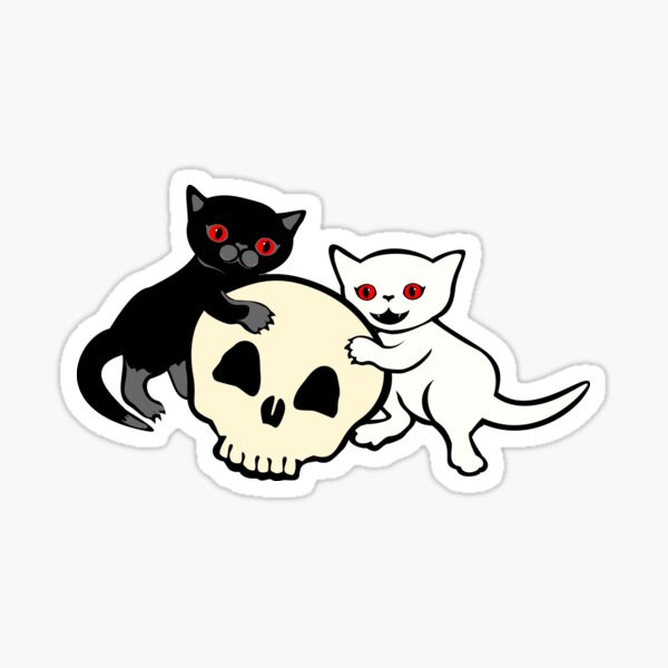 "skull with cats cute kittens halloween cat" Sticker for Sale by ...