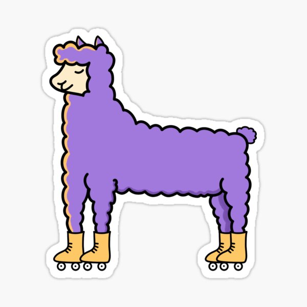 "Purple Alpaca on roller skates" Sticker for Sale by PaperflyDoodles ...