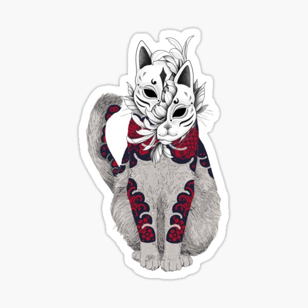 "Kitsune Cat" Sticker for Sale by YOUAREALONE | Redbubble
