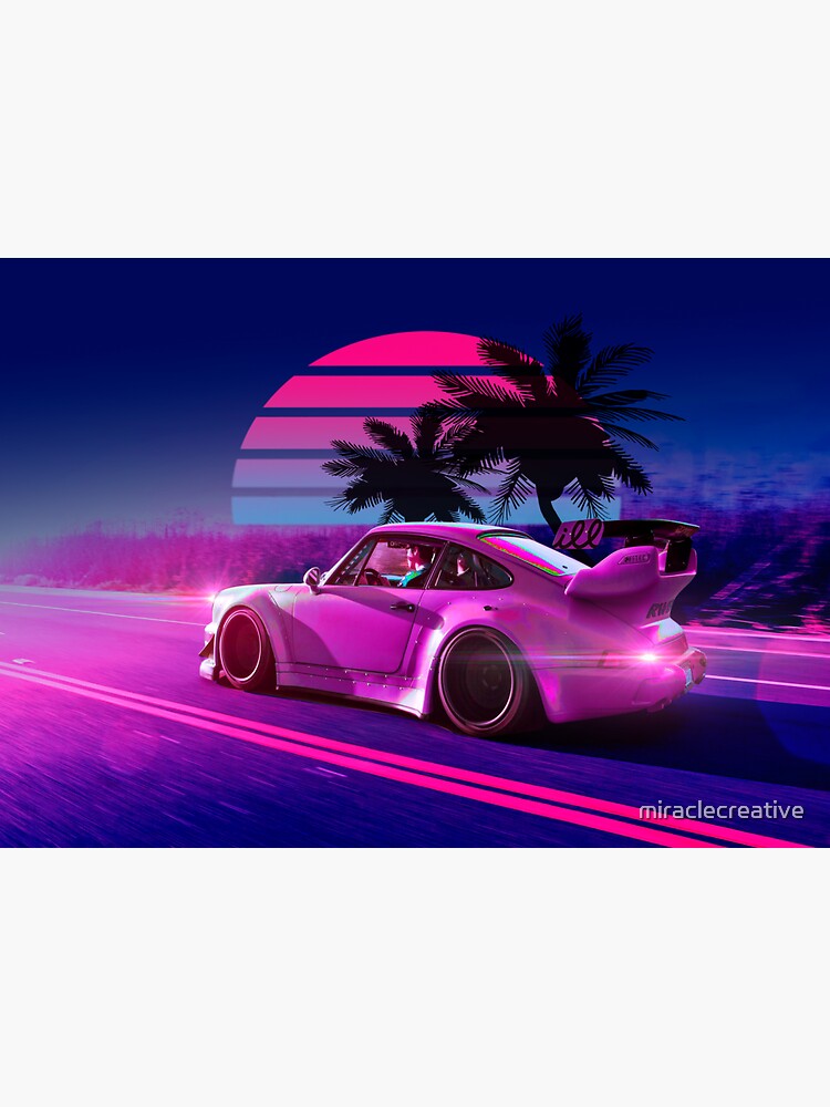 "Car Retro Synthwave Sun" Sticker by miraclecreative | Redbubble
